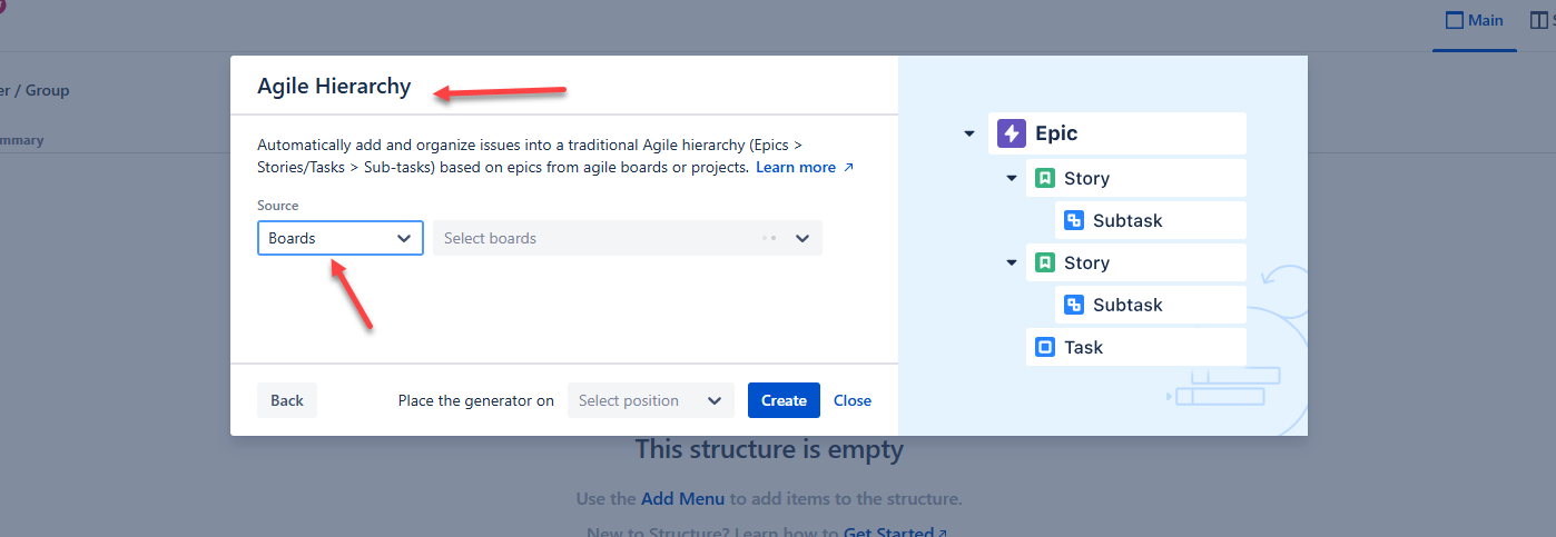 Tempo Structure, preset Agile Hierarchy from Board
