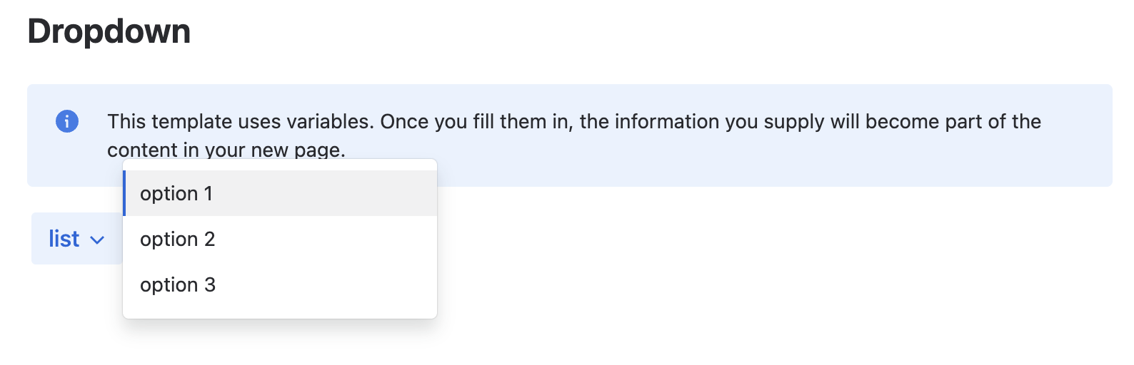 How do I create a drop-down list of items in Confl...