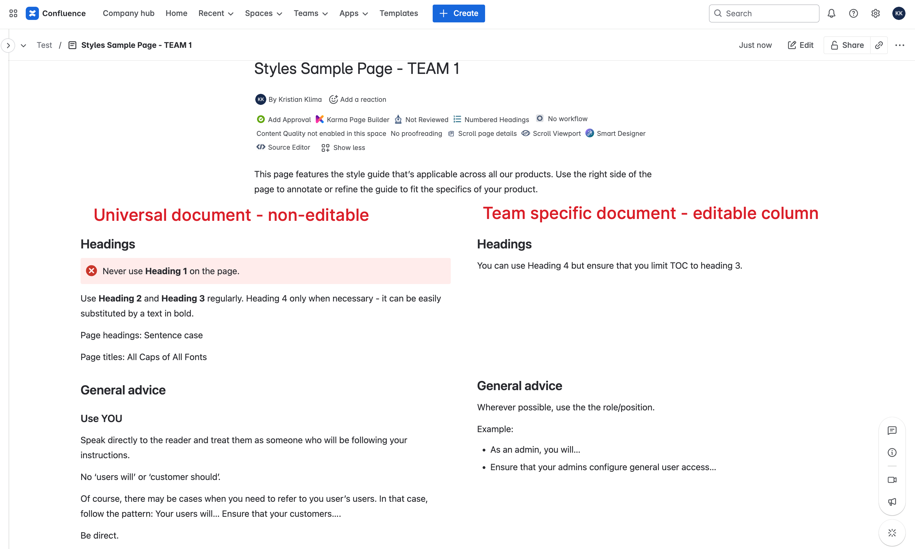 Create hybrid pages with editable and non-editable content