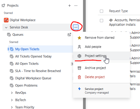 Where do I see the tab Project settings (Edit form...