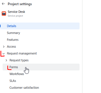 Where do I see the tab Project settings (Edit form...
