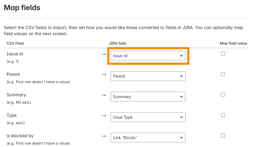 CSV Import but no option of issue key or issue ID ...