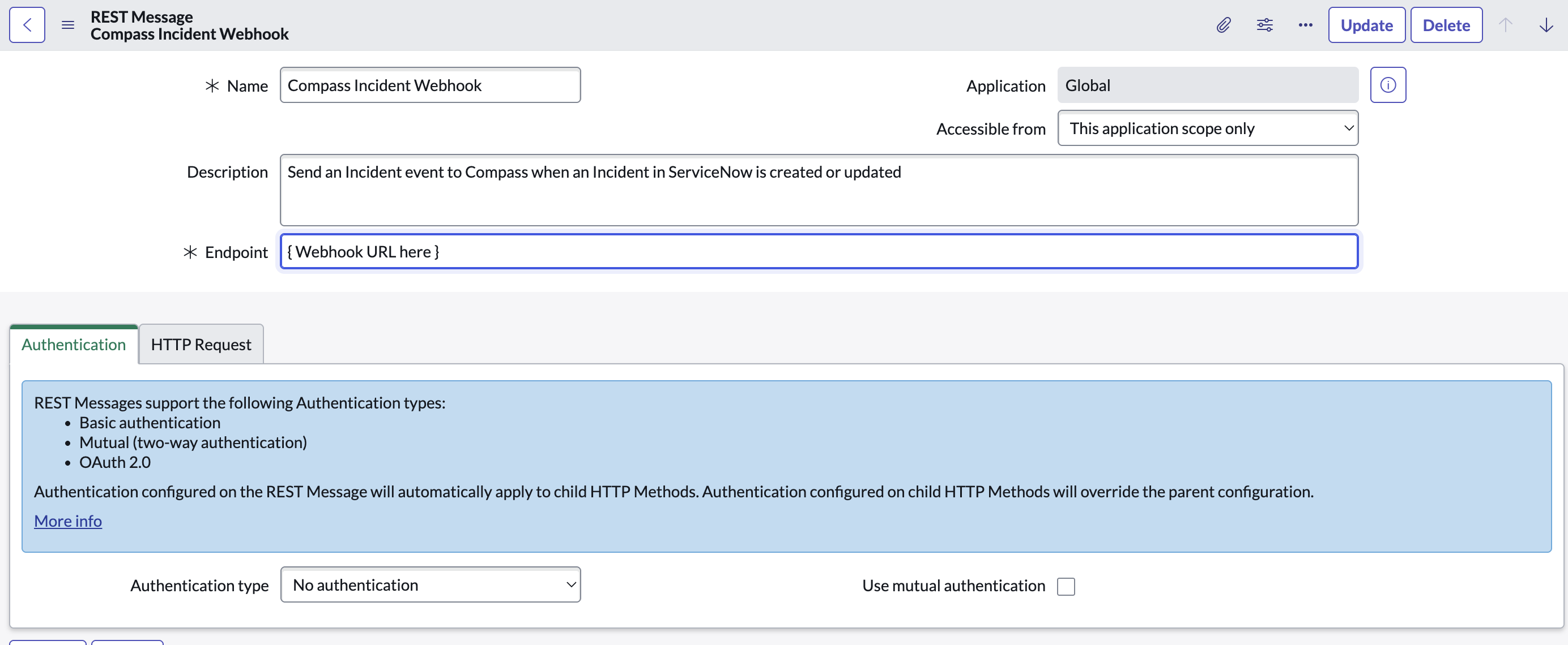 Create ServiceNow Incident Events in Compass Using Custom Webhooks