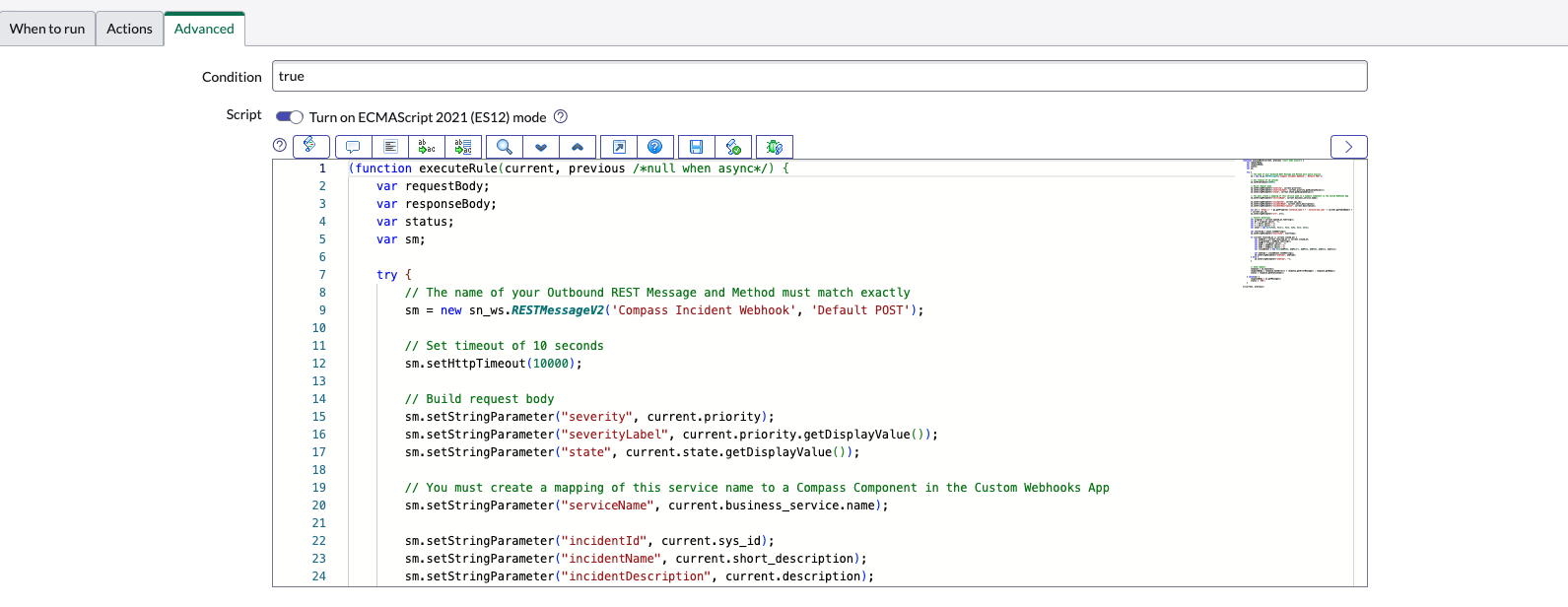 Create ServiceNow Incident Events in Compass Using Custom Webhooks