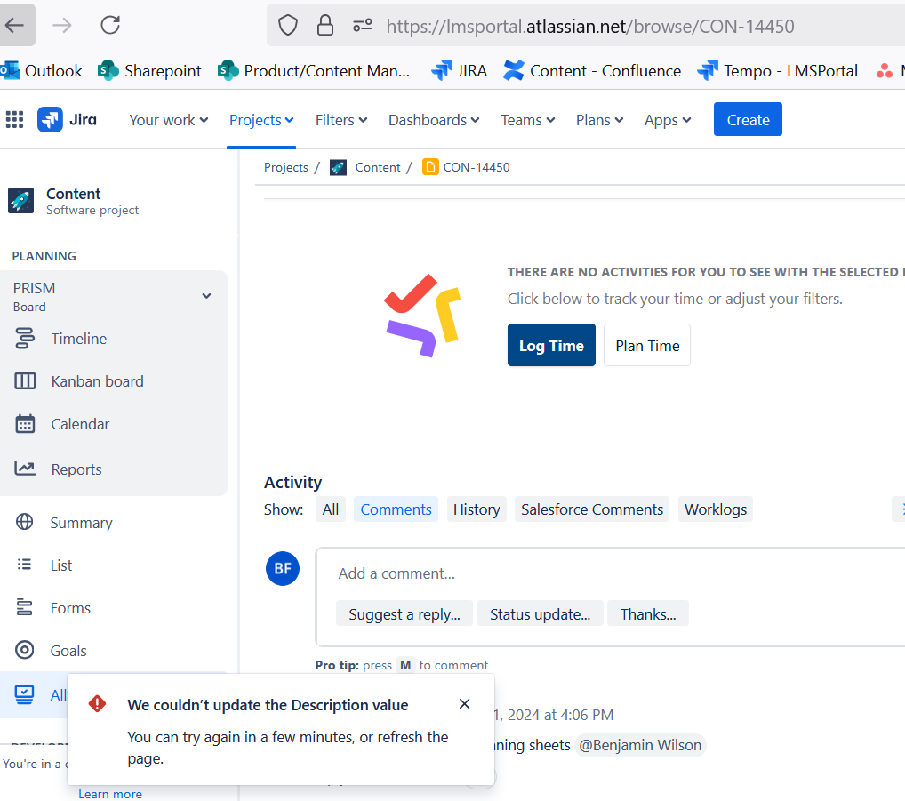 Help With - "We couldn’t update the Description va...
