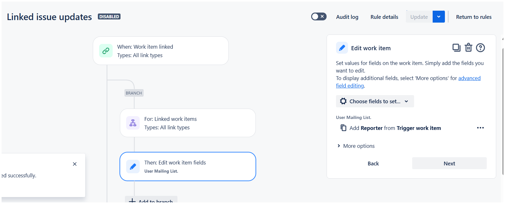Automation rule to copy values from linked issues