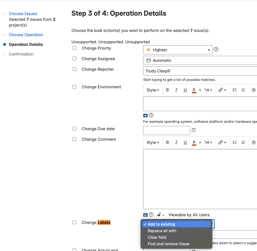 how to update label for multiple items in bulk