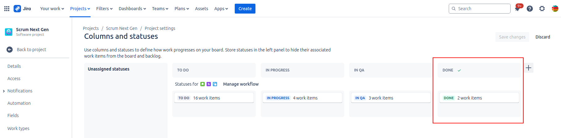 Burndown chart completed work show In progress tic...