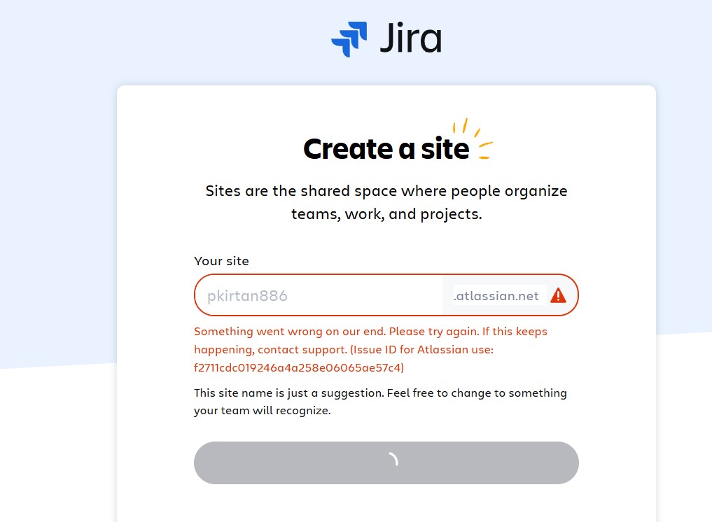 creating account on cloud showing error