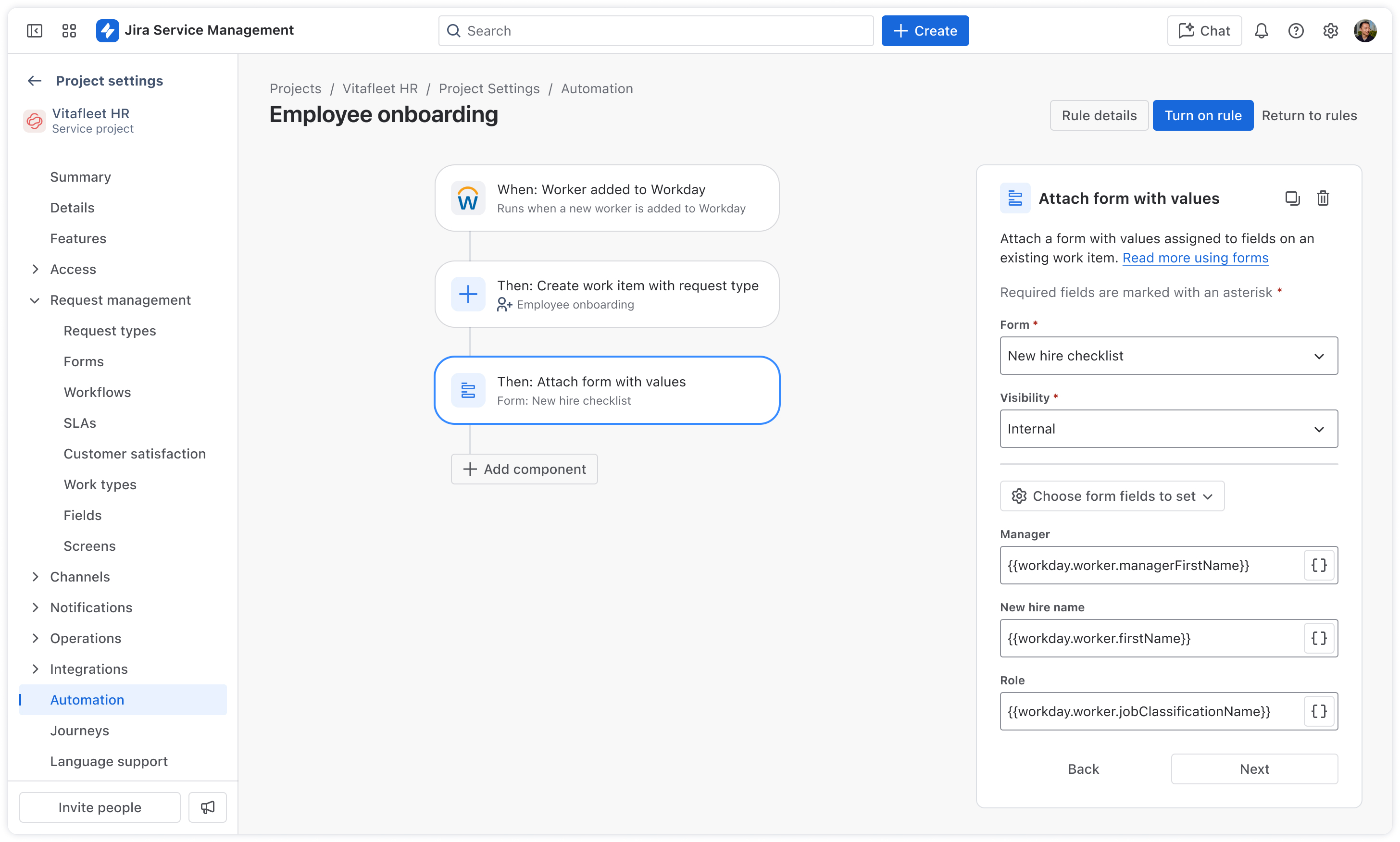 New features for Forms in Automation across Jira Service Management