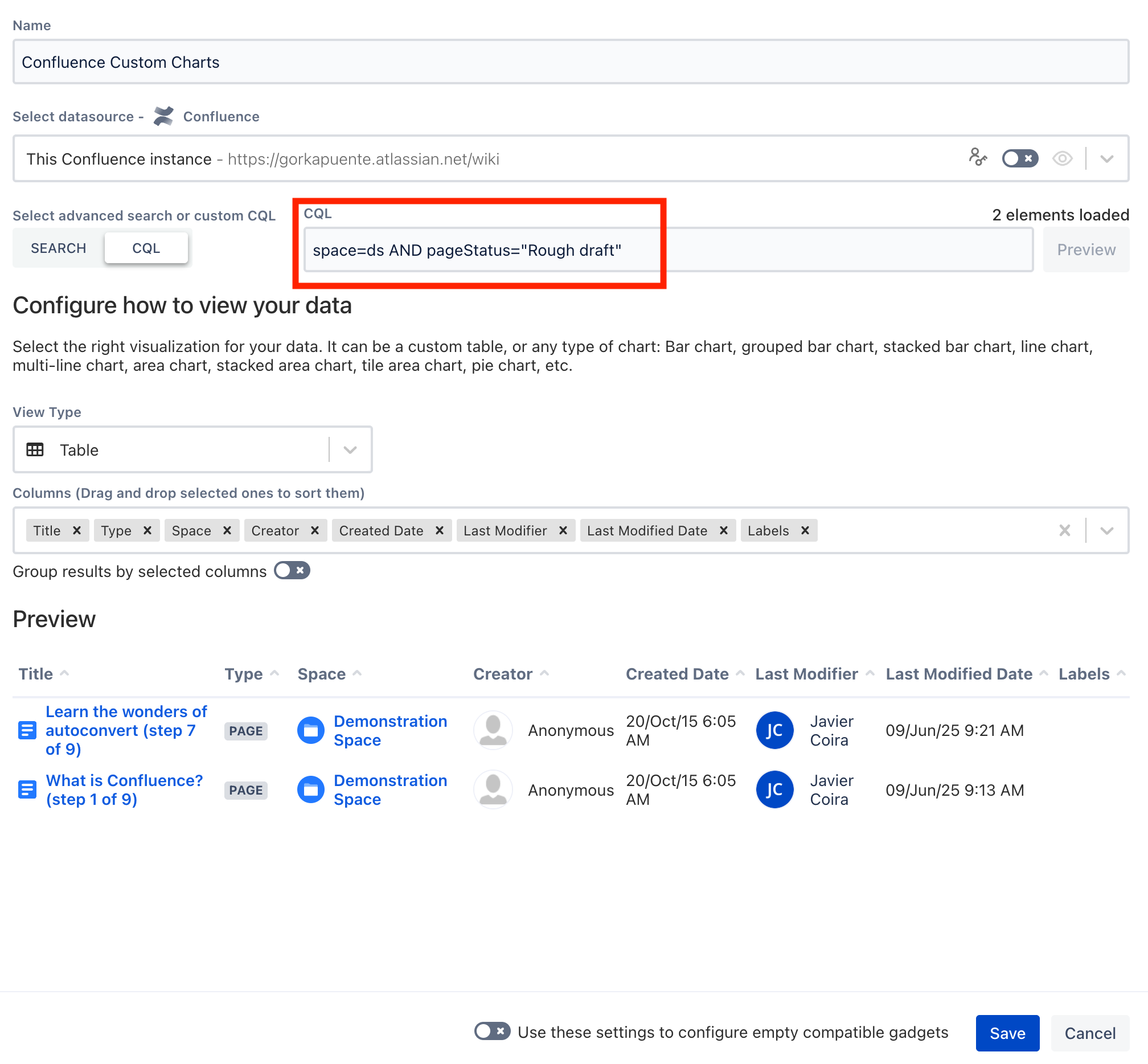 how can i make a list of all confluence pages with...