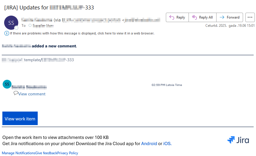 Receiving email notification when tagged in a Jira...