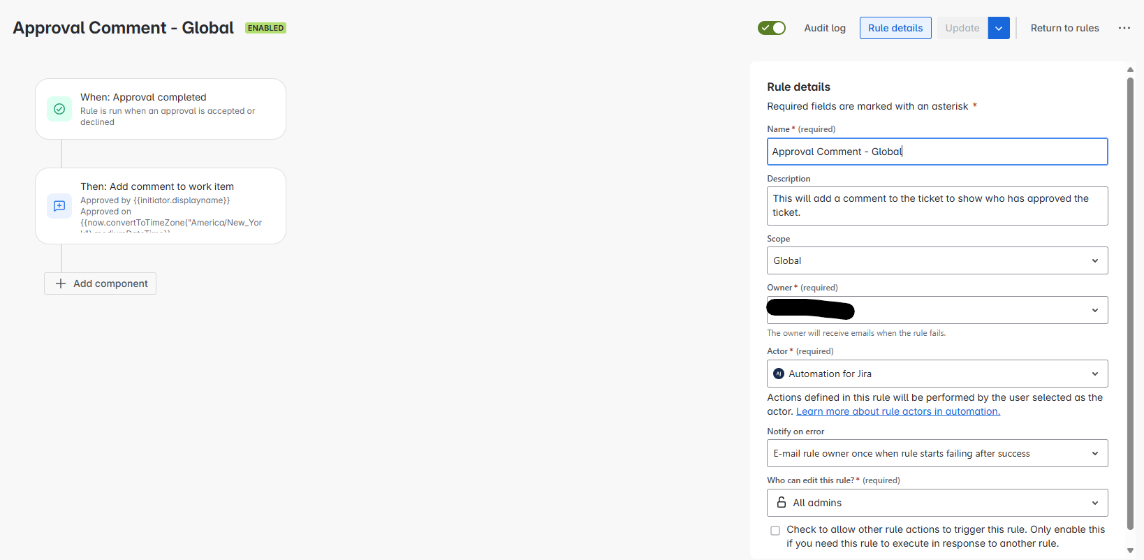 How do I have a comment posted in the ticket for e...