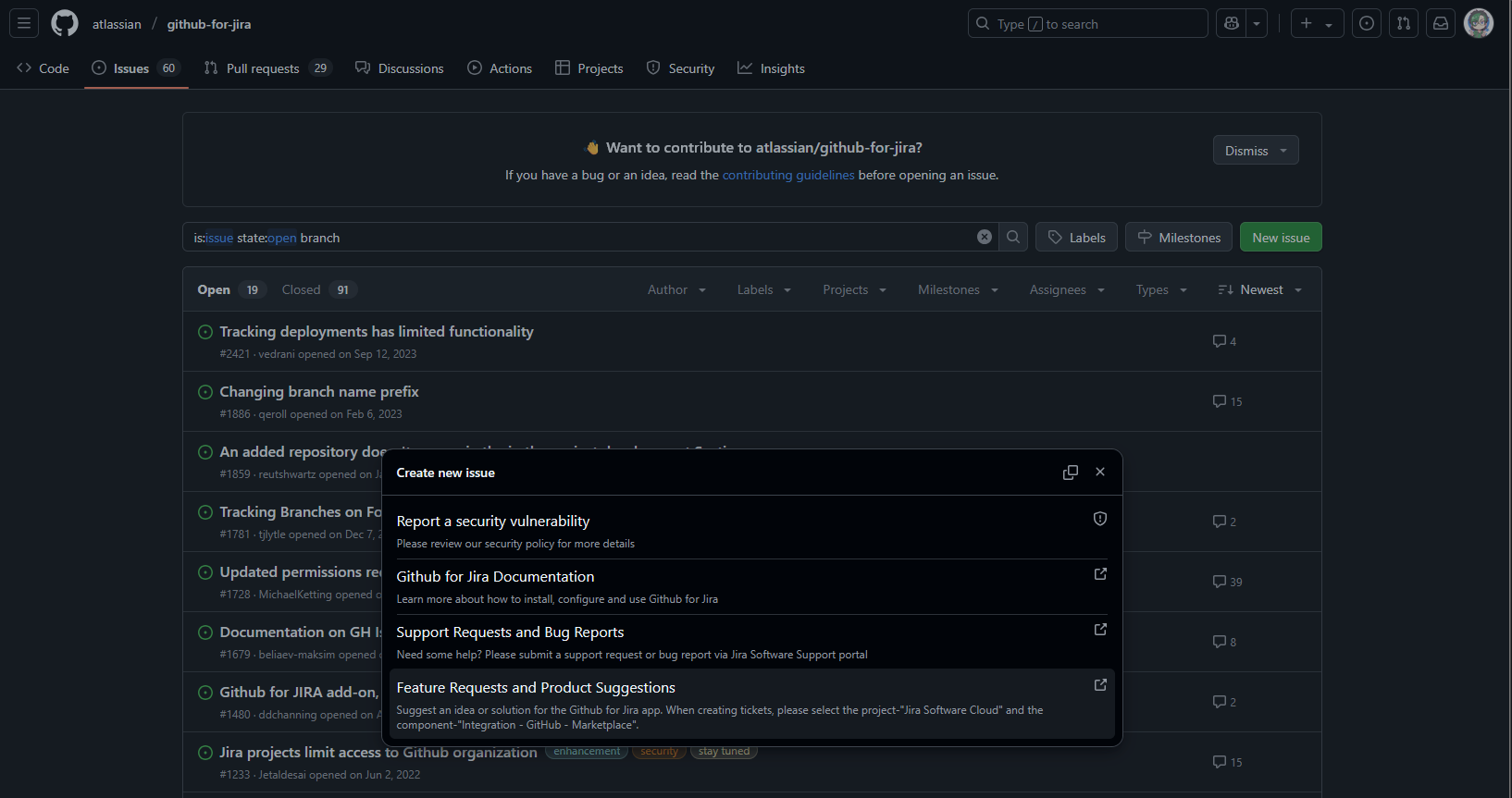 I can't find a suggestions board for Jira Github I...