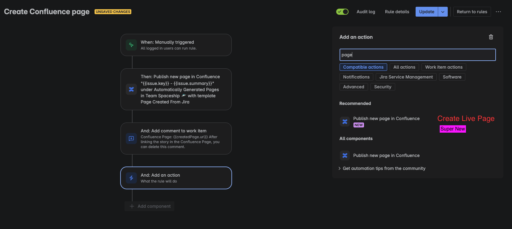 Solved: Create a Live Page in Confluence from Jira