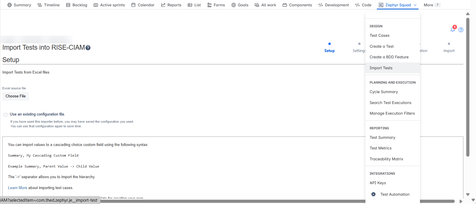Test cases import via Zephyr Squad - Test steps ca...