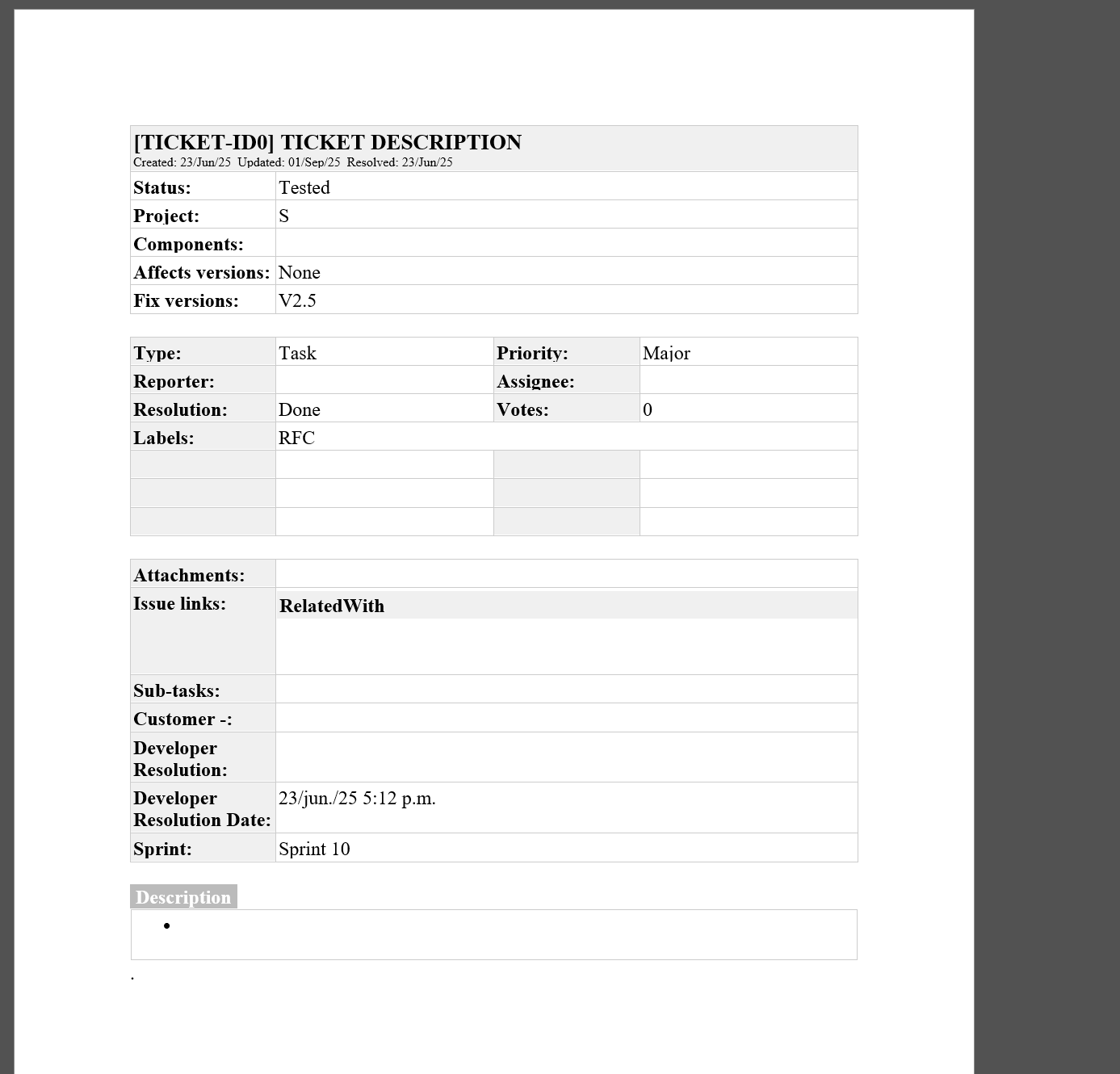 Create a 'release notes' document based on filter ...