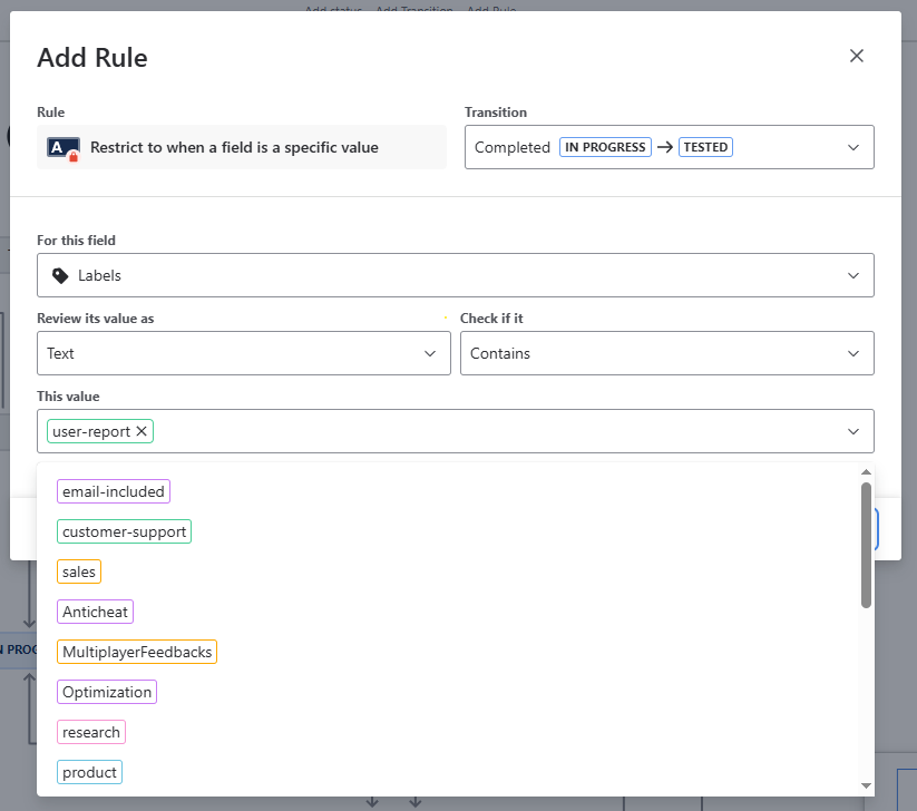 Workflow rules -> Restrict -> labels broken