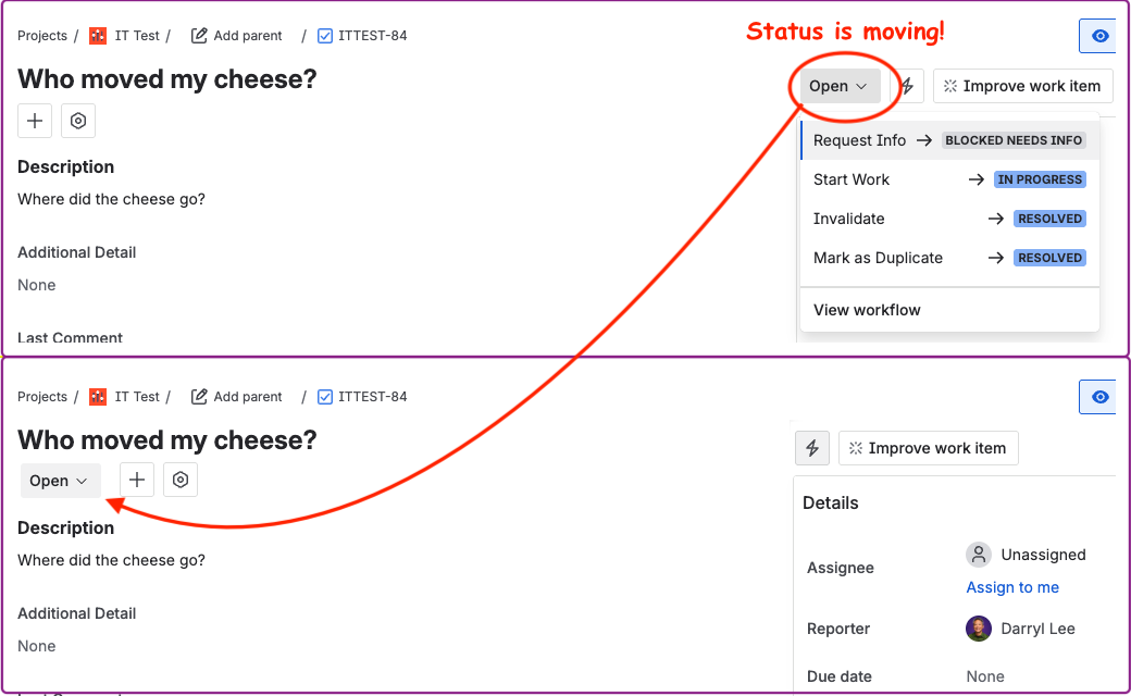 Easier status updates for work items - Atlassian Community