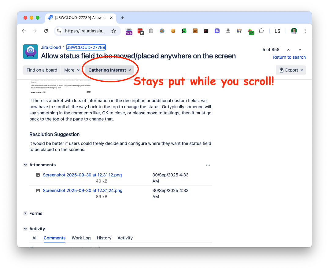 Easier status updates for work items - Atlassian Community