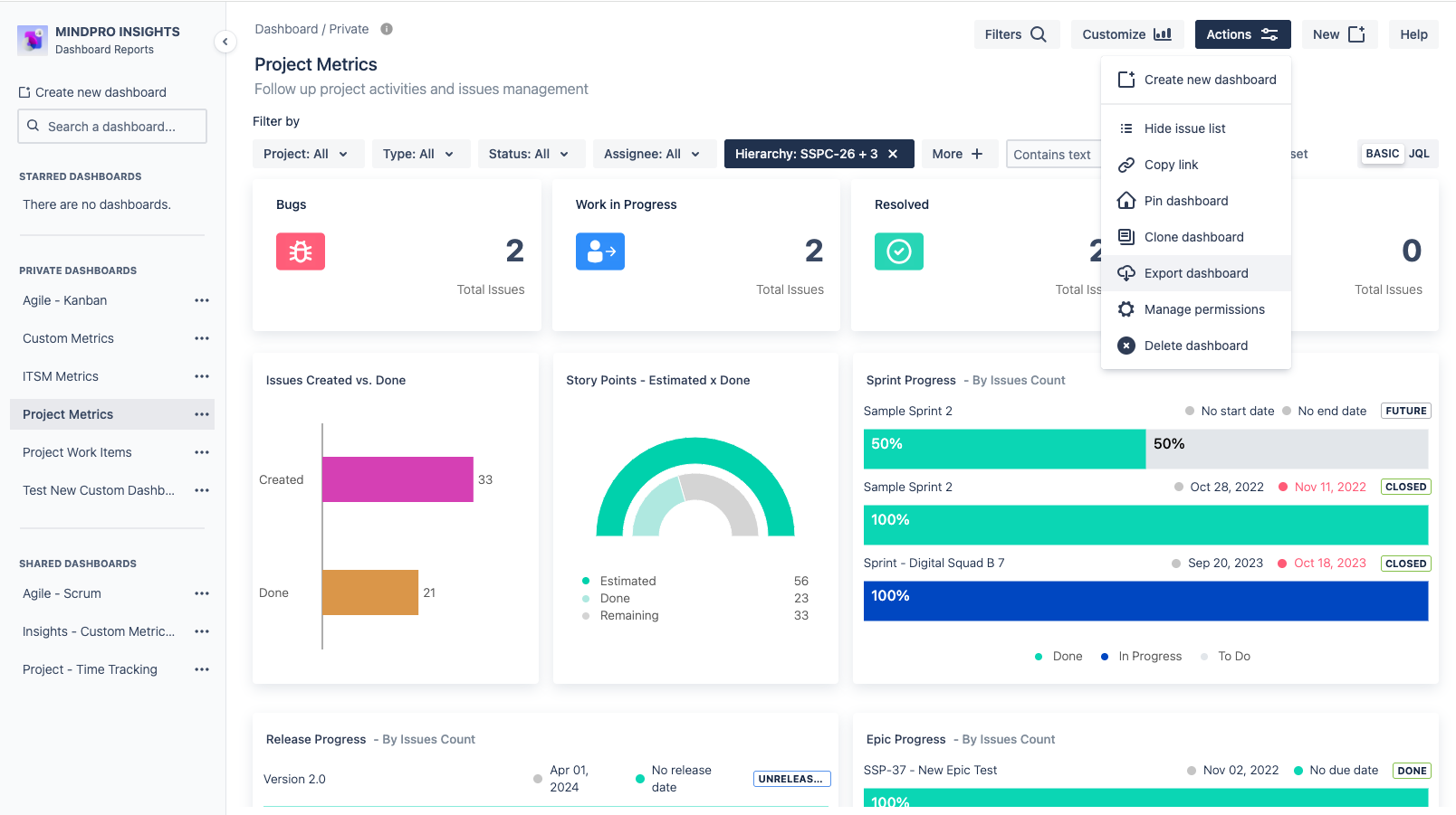 how can I export a Jira Dashboard to pdf