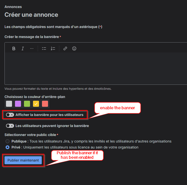 How to set the Announcement Banner color to yellow...