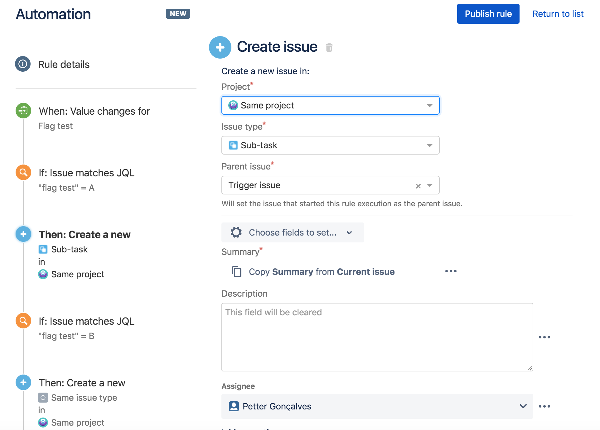 Assign subtasks based on check box selection