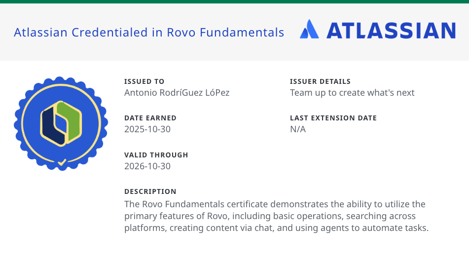 ️ Mi primera certificación Atlassian: Rovo Fundam... - Atlassian Community