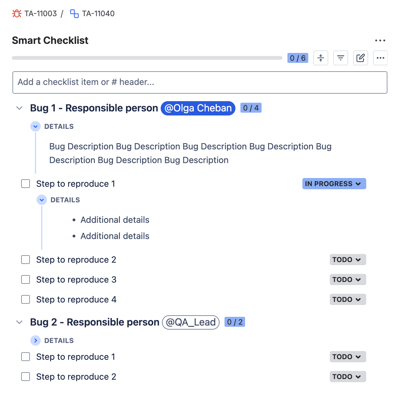 How can I add bugs to a subtask?