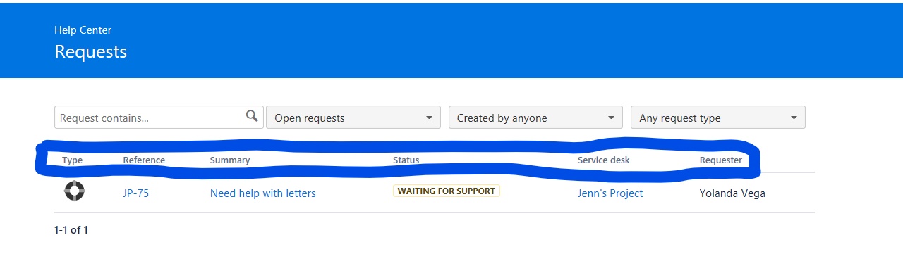 Change headers in Customer Portal requests list.
