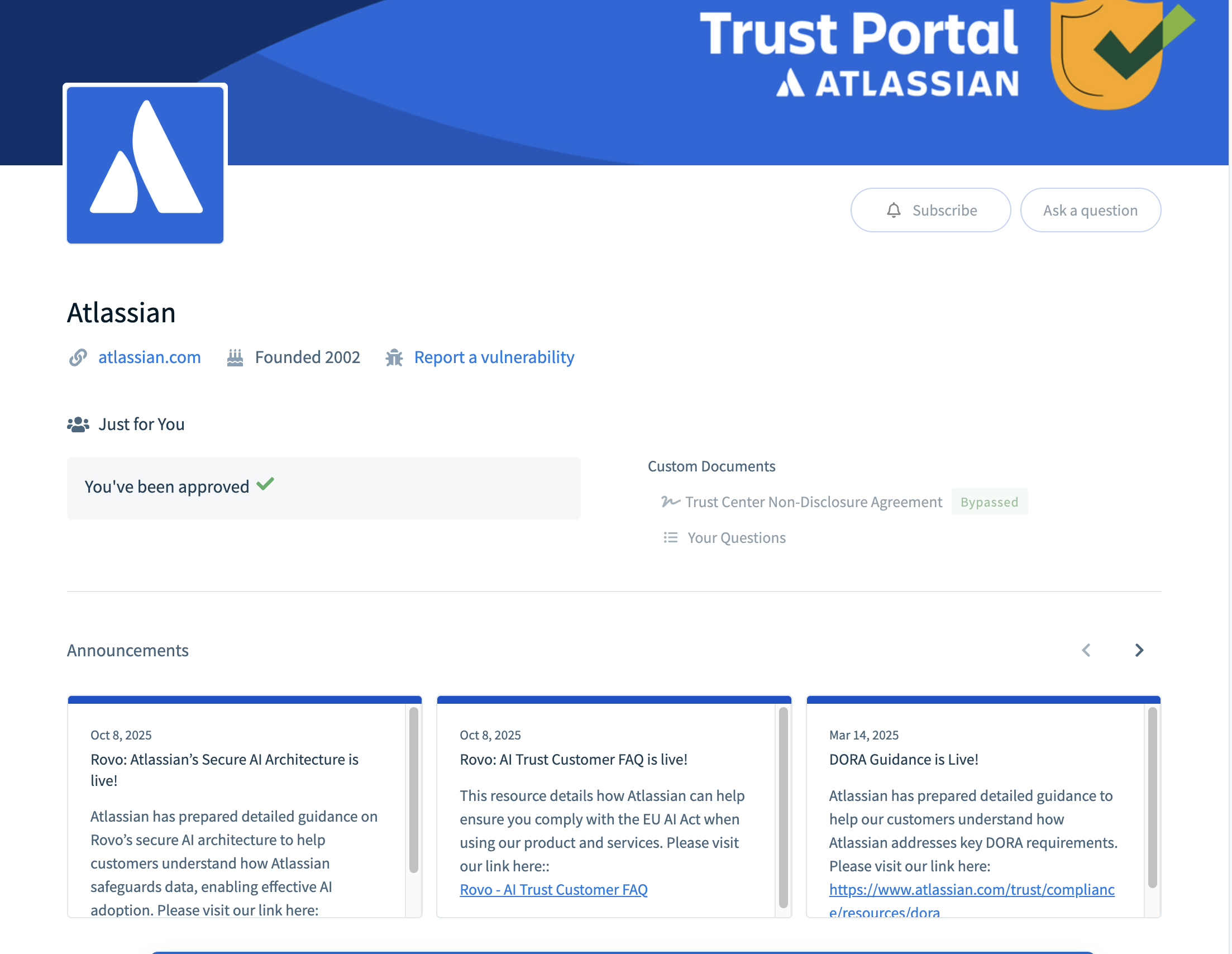Atlassian Trust Portal