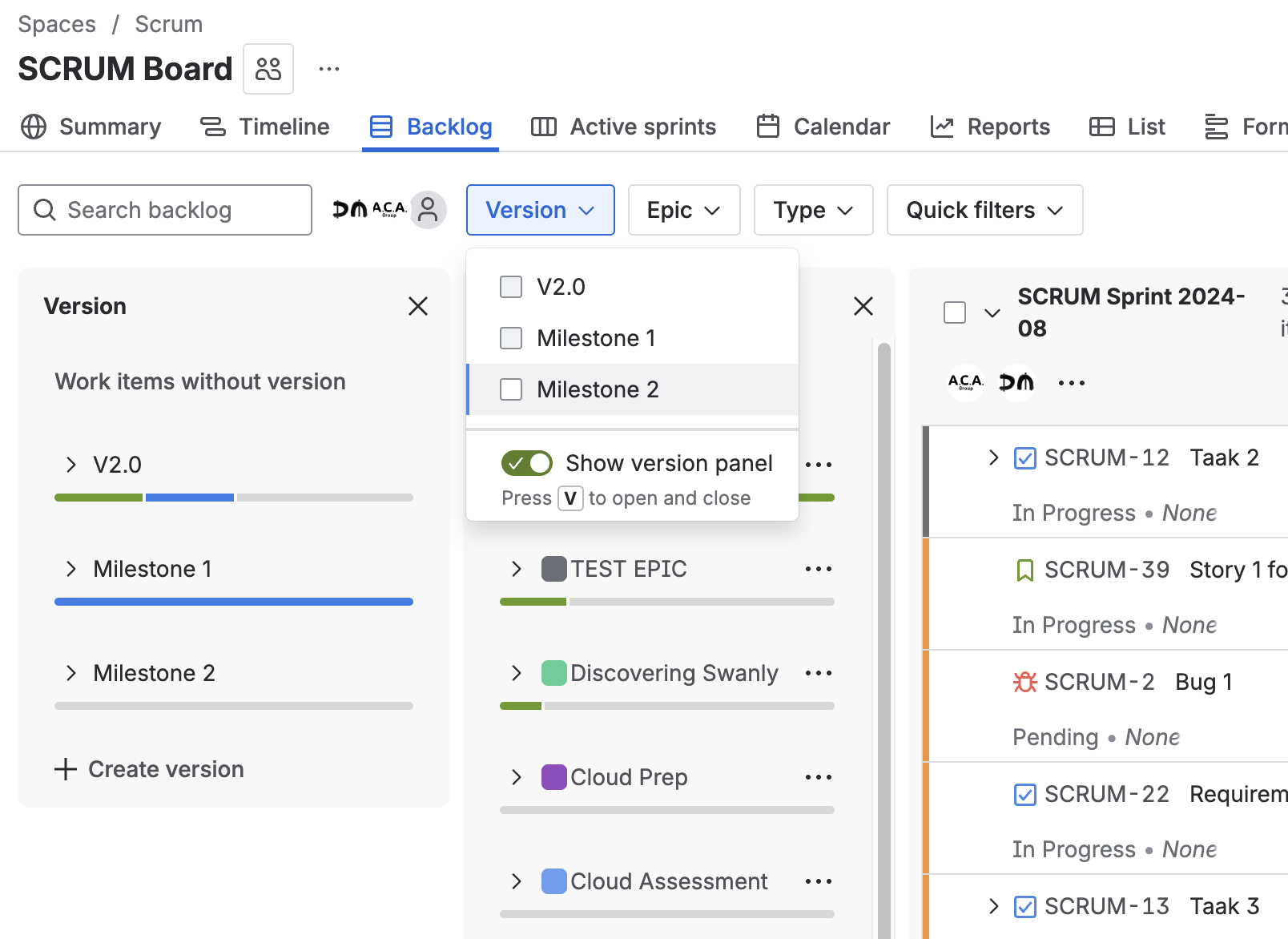 How to open Epic & Version Panels in new UI
