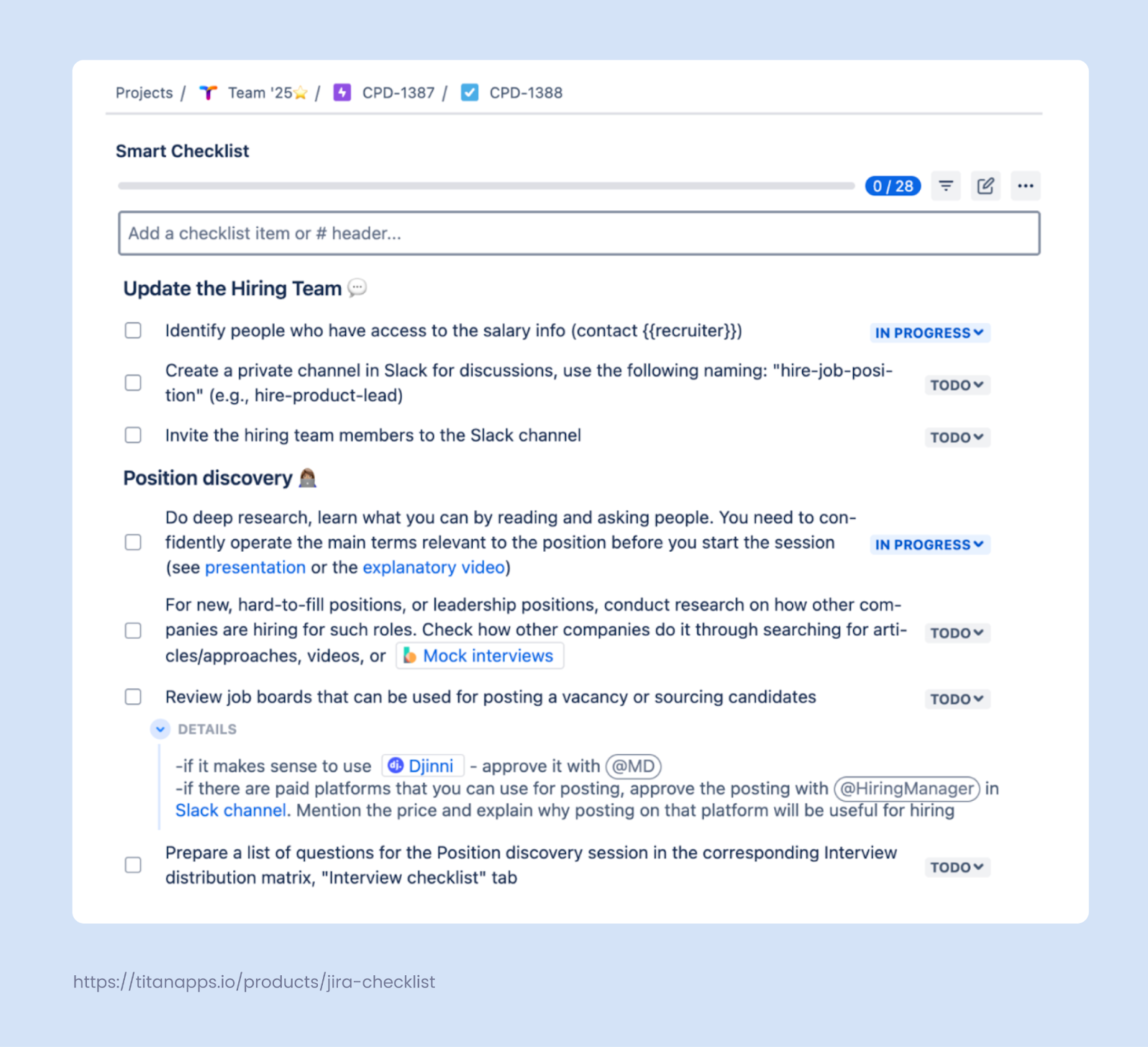How to Add a Checklist to a Jira Issue (Work Item)... - Atlassian Community
