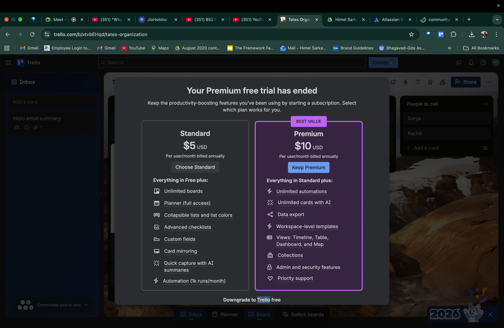 Bug? Trello not allowing me to downgrade to free a...