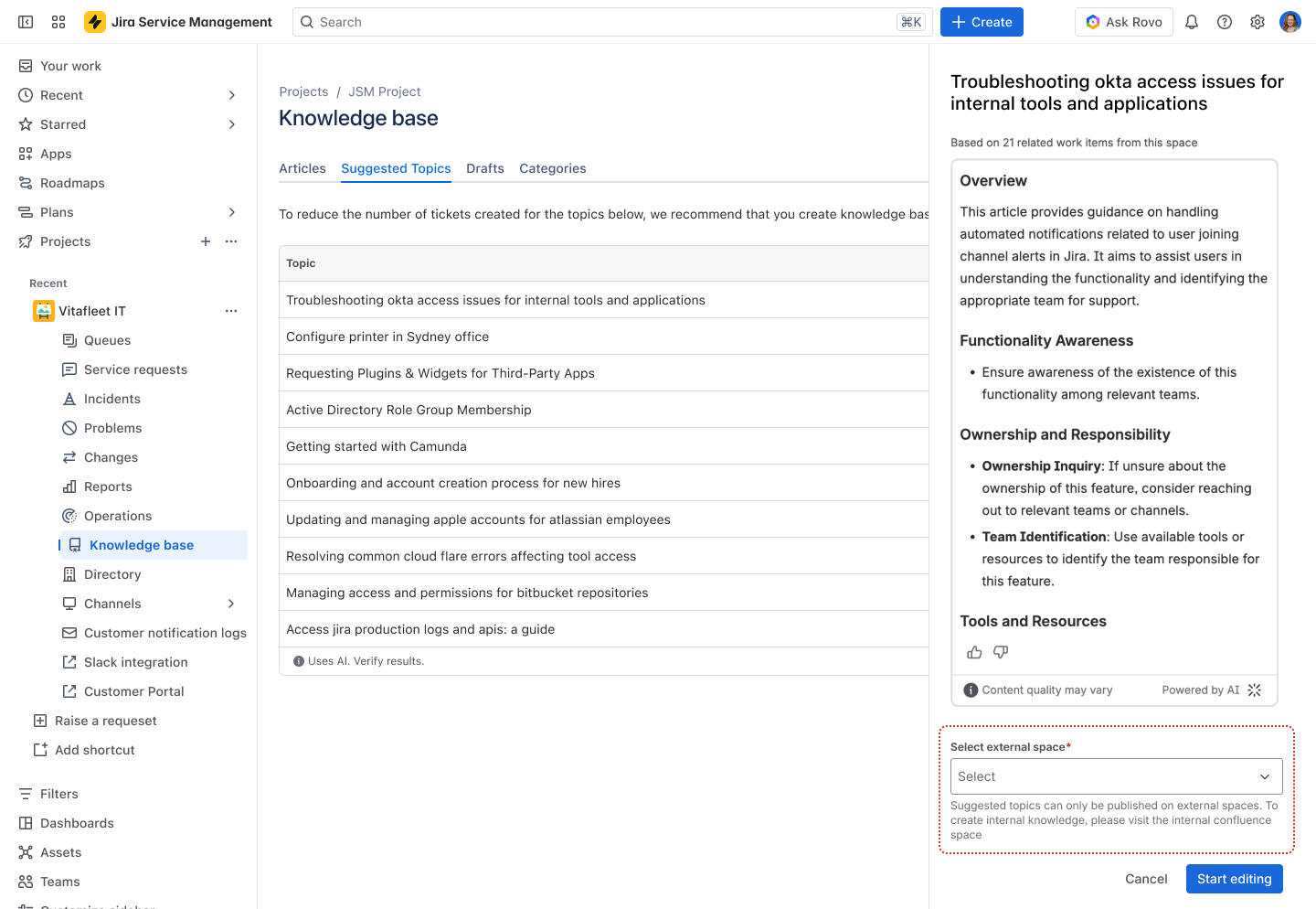 New knowledge base features for Jira Service Management