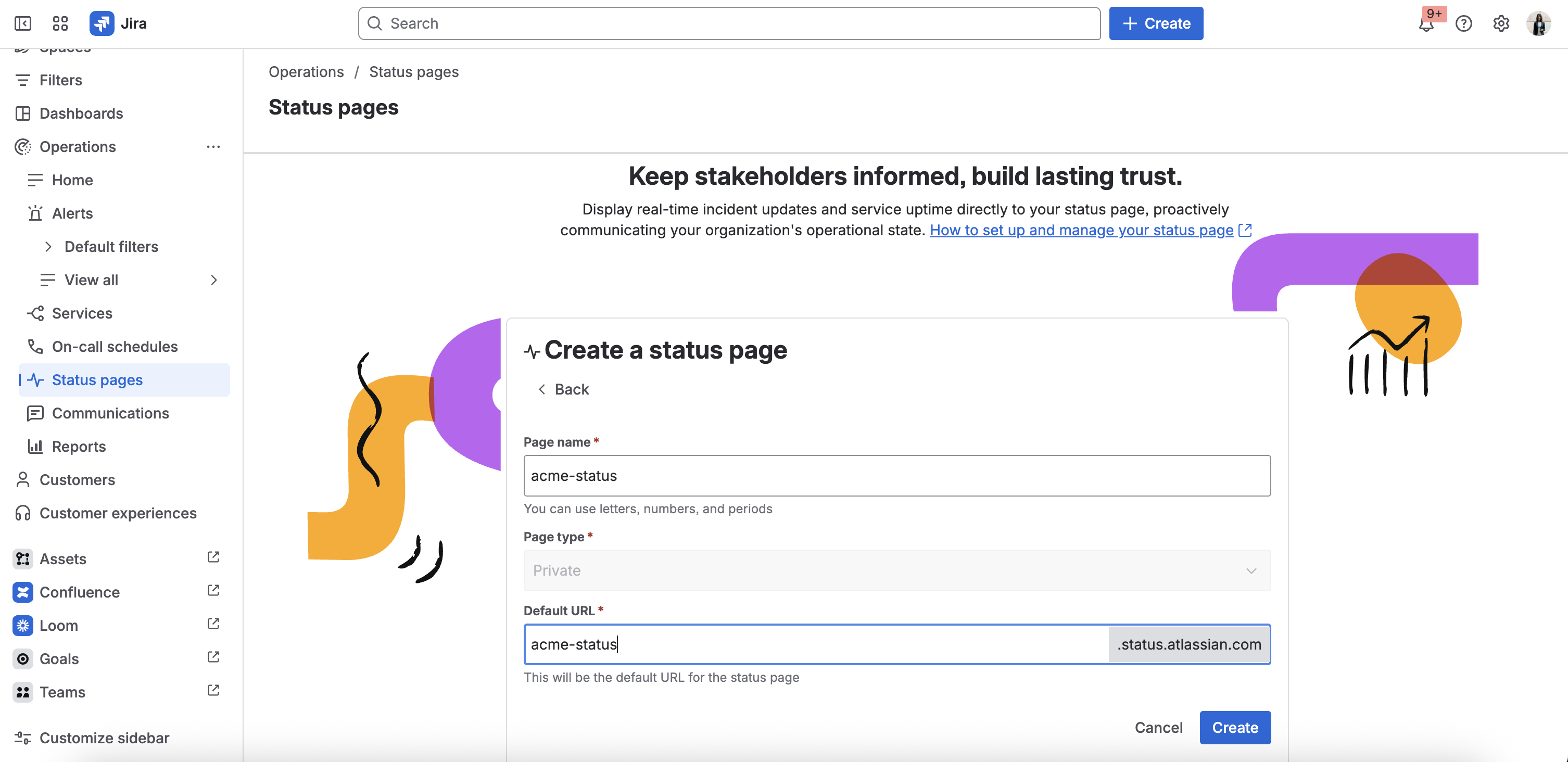 Private Status Pages in Jira service management