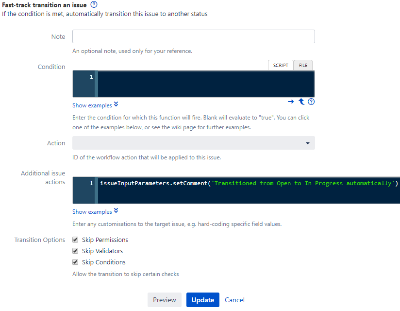 With scriptrunner fast-track can it be executed as...