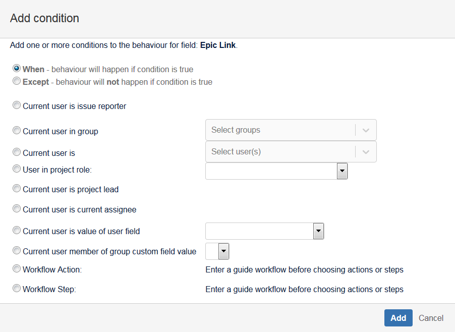 Setting of Epic link depends on Epic status