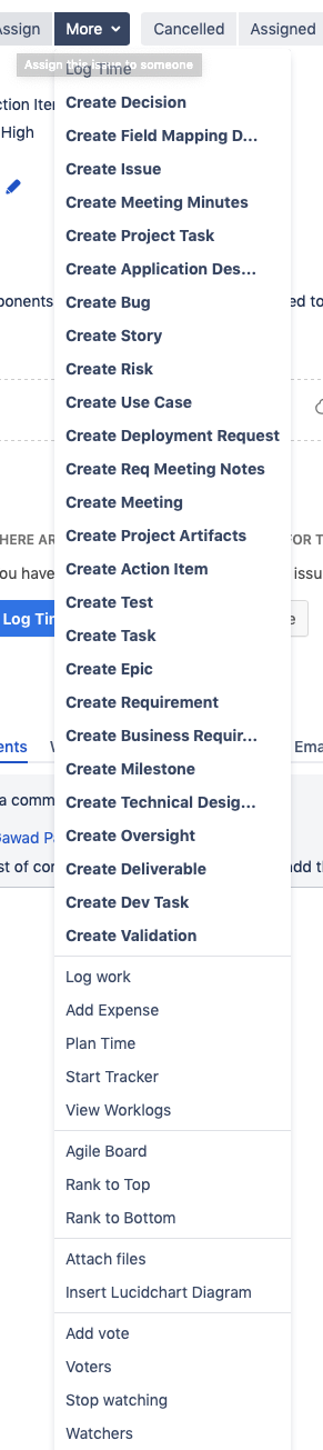 "Create" Issue Actions Showing in the More Menu