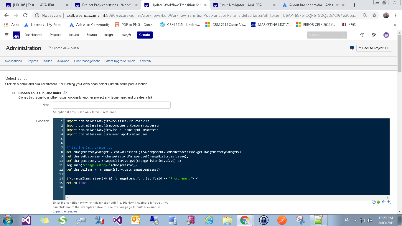 Problem with script runner with multiple cutom pos...