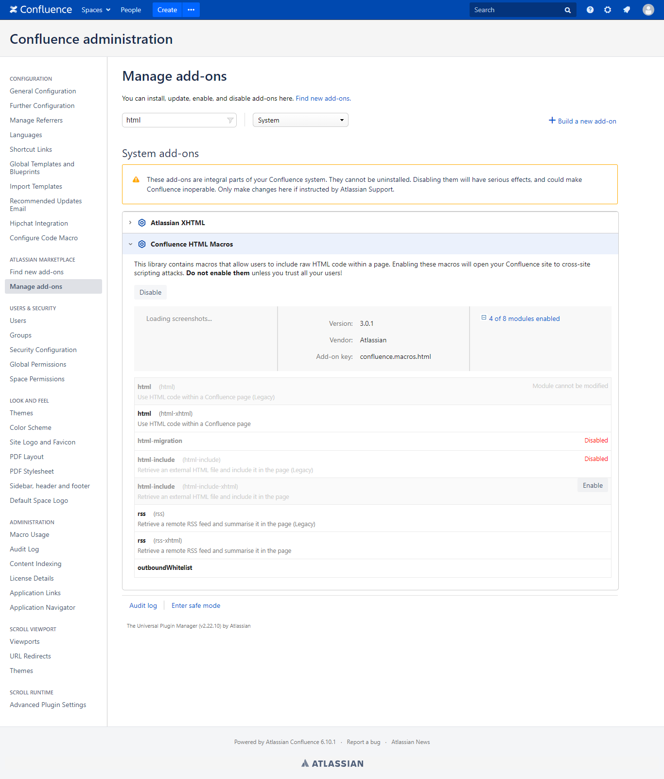 HTML include macro not appearing on list of macros...