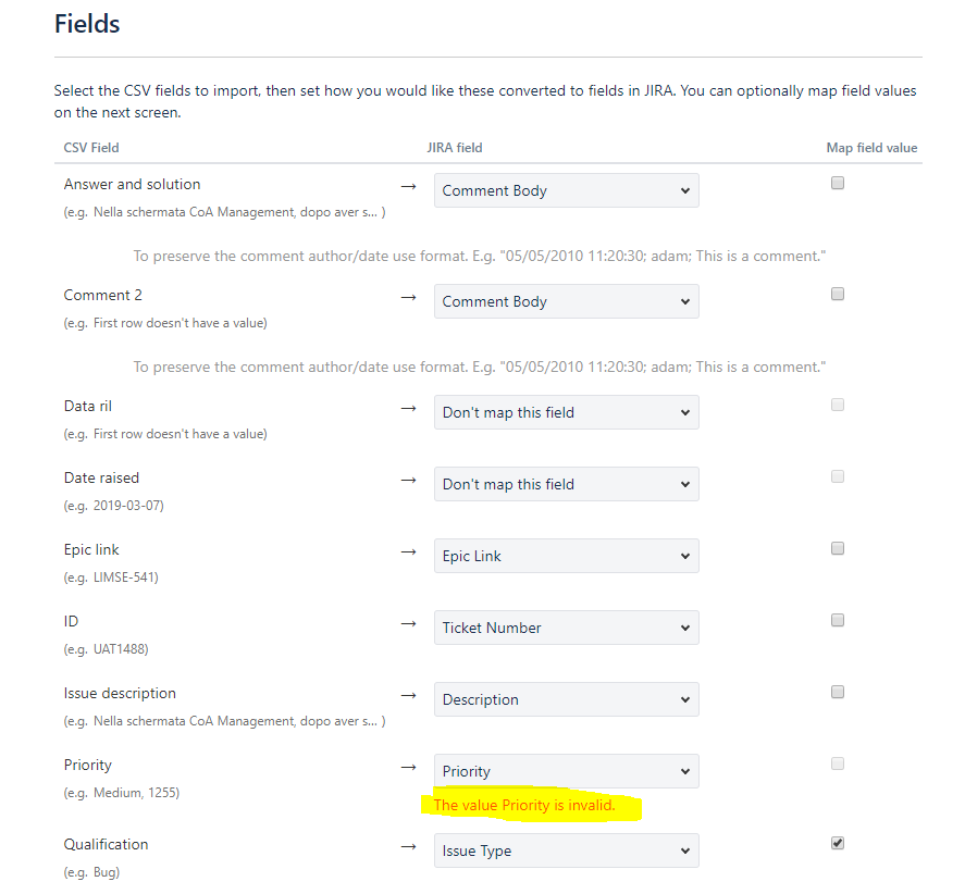Importing issues: field suddenly unavailable (prio...