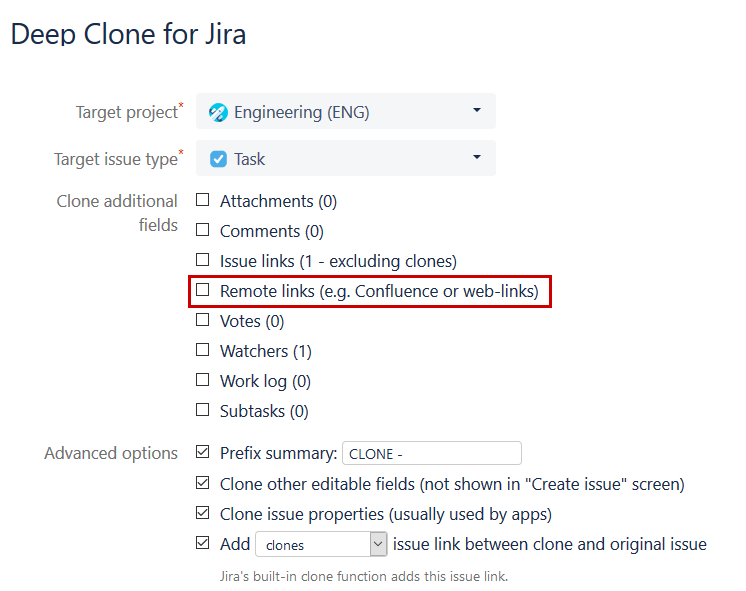 How to delete a web link during clone in Jira usin...