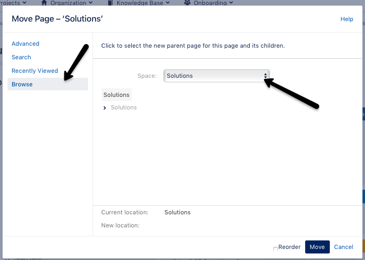 Solved: How to show space drop down in move page dialog