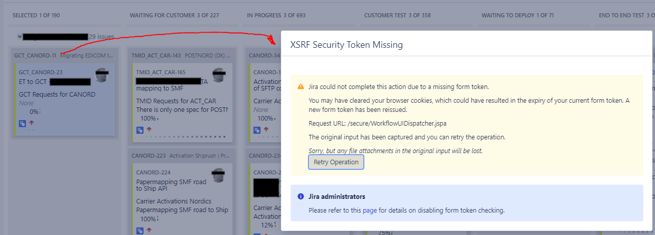 "XSRF Security Token Missing" error