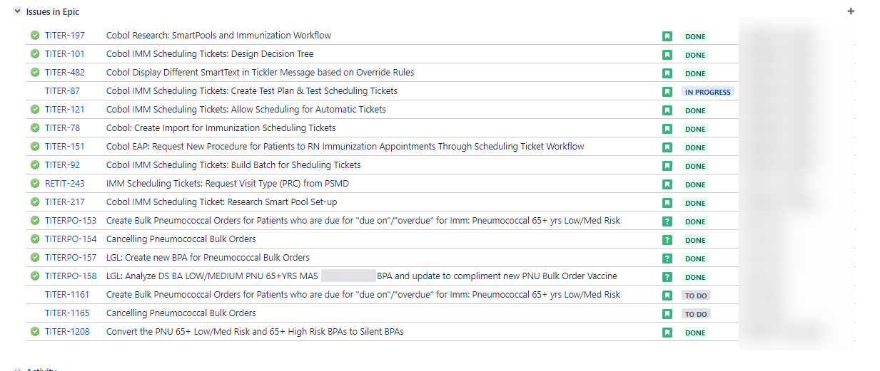 Customizing Issues in Epic Columns