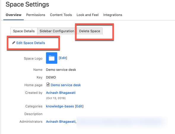 How can i delete or rename a space?