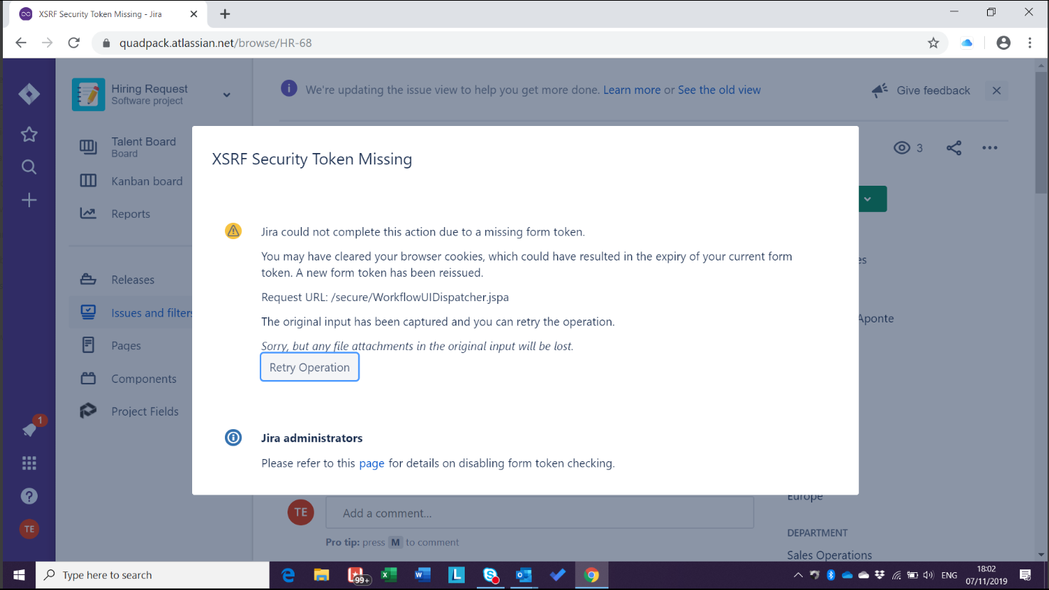 Jira Cloud XSRF Security Token Missing Jira Cloud XSRF Security Token Missing