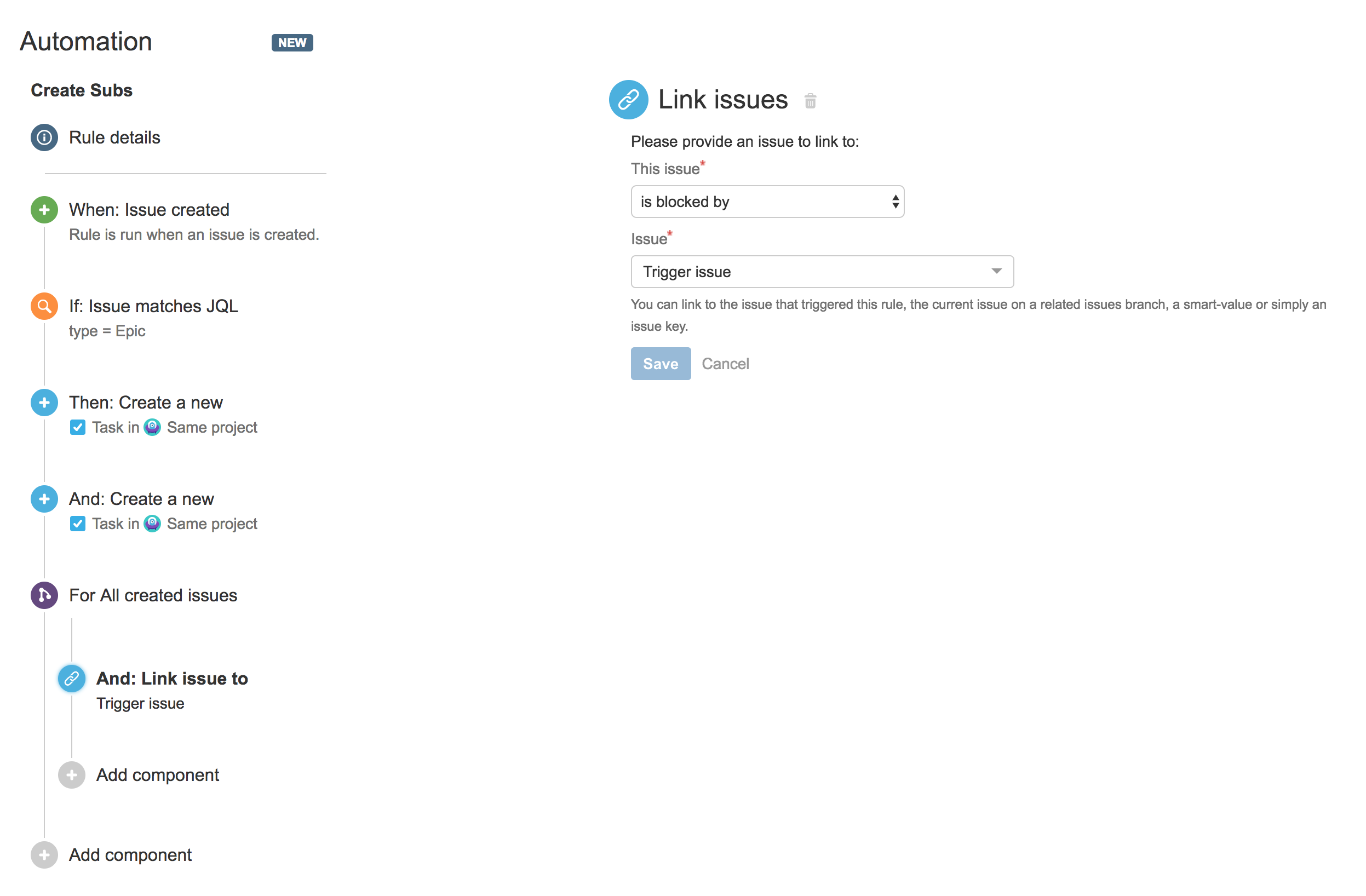 Solved: How to cascade "blocks" on tasks generated on Epic...