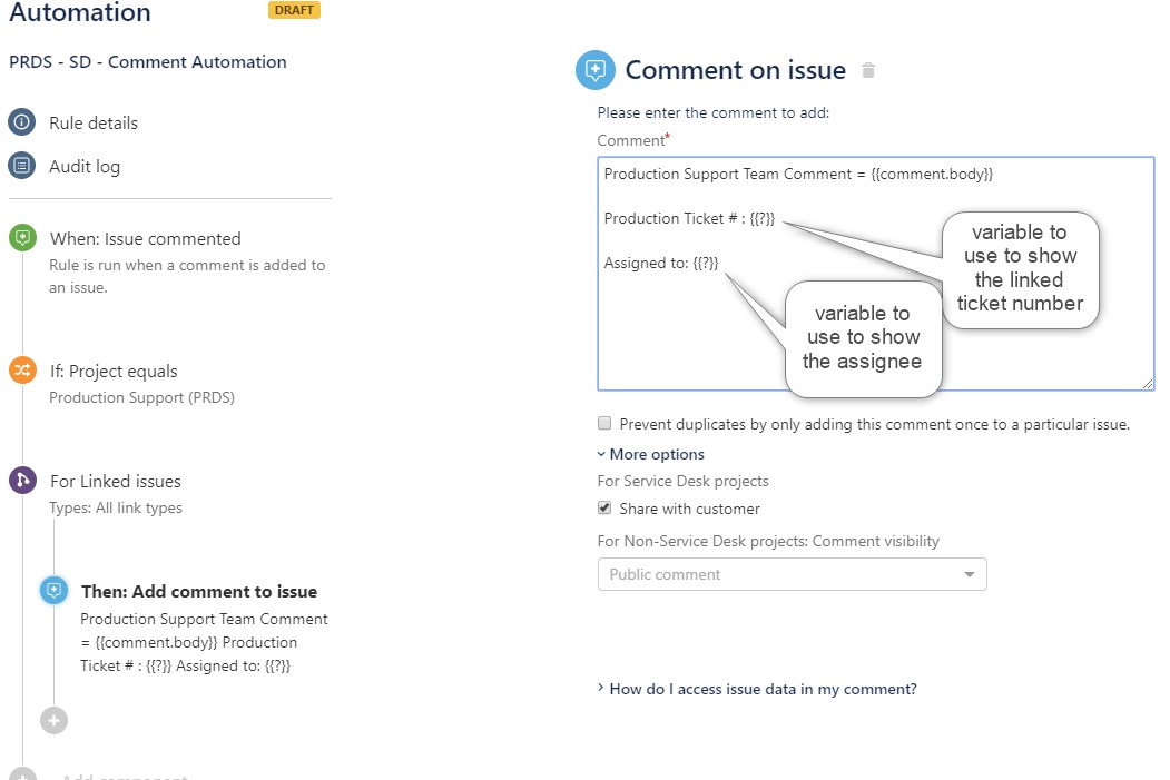 How to include the ticket number and the assignee ...